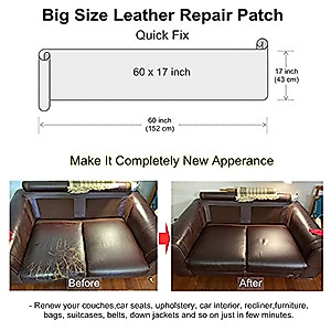 ILOFRI Large Leather Repair Patch Tape Light Grey 60x17 inch, Durable Self Adhesive Backing, Vinyl and Leather Repair Kit for Couches, Car Seats, Furniture, Upholstery, Sofa, Boat Seats - Light Grey