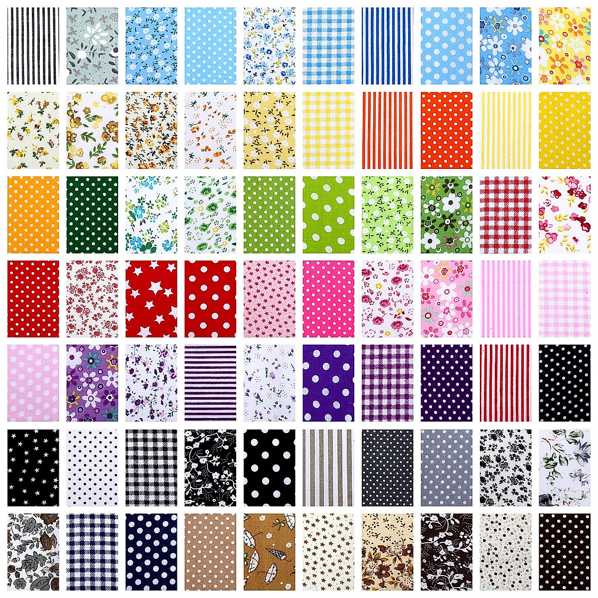 Kingdder 200 Pcs 10 x 10 Inch Cotton Fabric Squares for Quilting Craft Fat Quarters Fabric Bundle Squares Patchwork for DIY Crafts Scrapbooking Cloths Handmade Accessory (Flower)