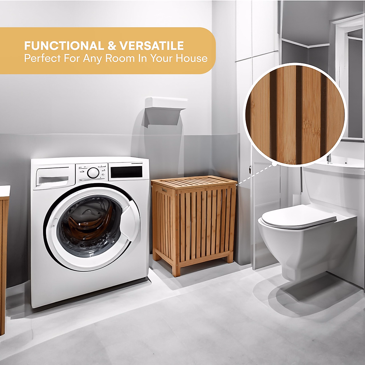 2LB Depot Laundry Hamper - 25x20x13-Inch Waterproof Bamboo Laundry Basket with Lid - Clothes Hamper for Laundry, Versatile Storage for Blankets, Toys, Towels, or Shoes - Suitable for Home Organization