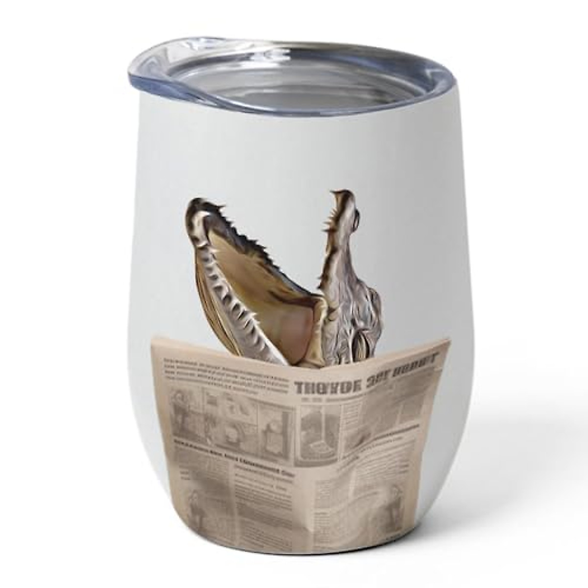 Lighter Crocodile Reading Newspaper Tumbler 12oz Stainless Steel Vacuum Insulated Wine Cup With Lid - Gifts for Crocodile Lovers