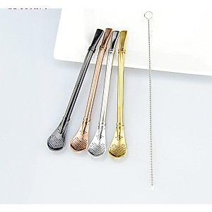 Hihelp 4 PCS Stainless Steel Straws Yerba Mate Bombilla Drinking Straws Free Cleaning Brush Include, Colorful, 6 Piece Set