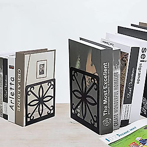 MEGREZ Metal Art Book Ends Shelf, Heavy Duty Books Holder Bookends, Bookend Supports Bookends Stopper,2 Pack Bookends for Office School Library Home Book Shelf Decorative, Black