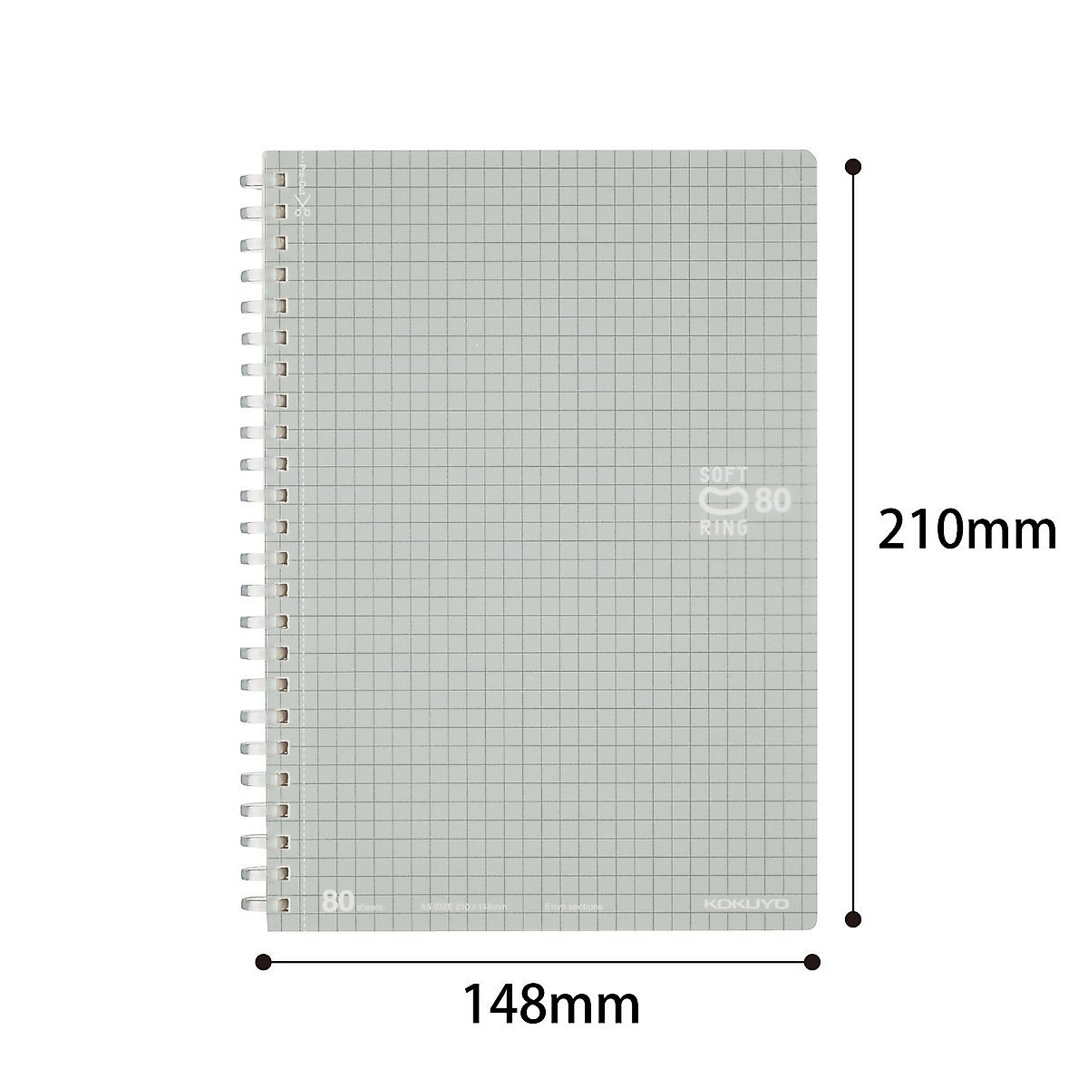 Kokuyo Spiral Graph Notebook, 8.3'' x 5.8'' Business Journal A5 Soft Ring Notebooks with 5mm Grid Ruled, 80 Perforated Sheets, Sliver 1 Subject Notebook, Note Take for Work. Japan Import(SU-SV338S5-C)