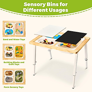 SAUCE ZHAN Sensory Table for Toddlers, Kids Table with 3 Bins Writable Lids, Adjustable Height Play Table, Preschool Table for Outdoor Indoor Use, Sand and Water Table Children's Desk Dining Table