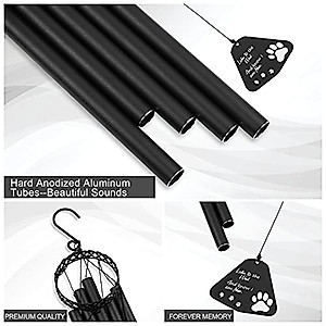Pet Memorial Wind Chimes, Large 31" Paw Prints Pet Sympathy Wind Chimes, Gift for Pet Owner to Remember & Miss a Dog Cat & Other Pet, Home Decor Outdoor Garden Metal Wind Chimes(Black)
