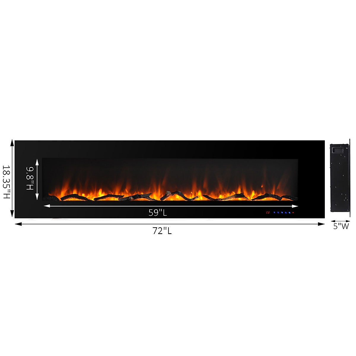 Valuxhome Electric Fireplace, 72 Inches Wall Mounted Fireplace with Overheating Protection, Thermostat, Timer & Remote, Log & Crystal, Touch Screen, 1500/750W, Black