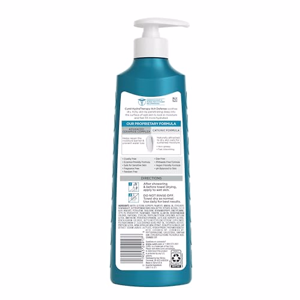 Curel Hydra Therapy In Shower Lotion, Itch Defense Body Moisturizer with Advanced Ceramide Complex, Vitamin E, & Oatmeal Extract, 12 Oz, Pack of 2