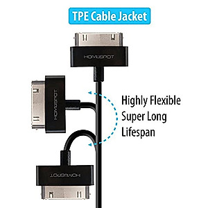HomeSpot Short 30 pin iPhone 4 Cable Apple MFi Certified 8" 20cm Compatible with iPhone 4S 3G / 3GS, iPad 3 2 1 iPod - 1 Pack