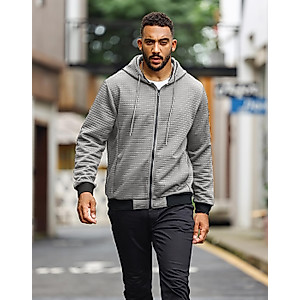 SAVKOOV Mens Lightweight Hoodie Full Zip Sweatshirt Casual Jacket Coat Gray