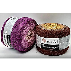 YarnArt Flowers Moonlight Glitter Cotton Yarn, Weight 9.17oz Length 1093 Yards Rainbow Crochet, Metallic Lurex Handknit Shiny, Silvery Cake, Multicolor Cotton,Rainbow Crochet (3253)