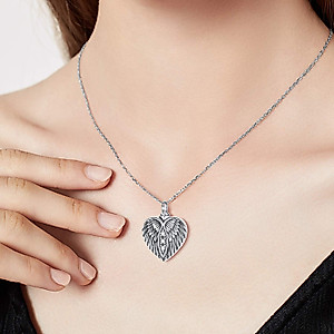 LONAGO Angel Wing Heart Urn Necklace for Ashes Silver Heart Wing Urn Necklace Keepsake Cremation Jewelry for Women