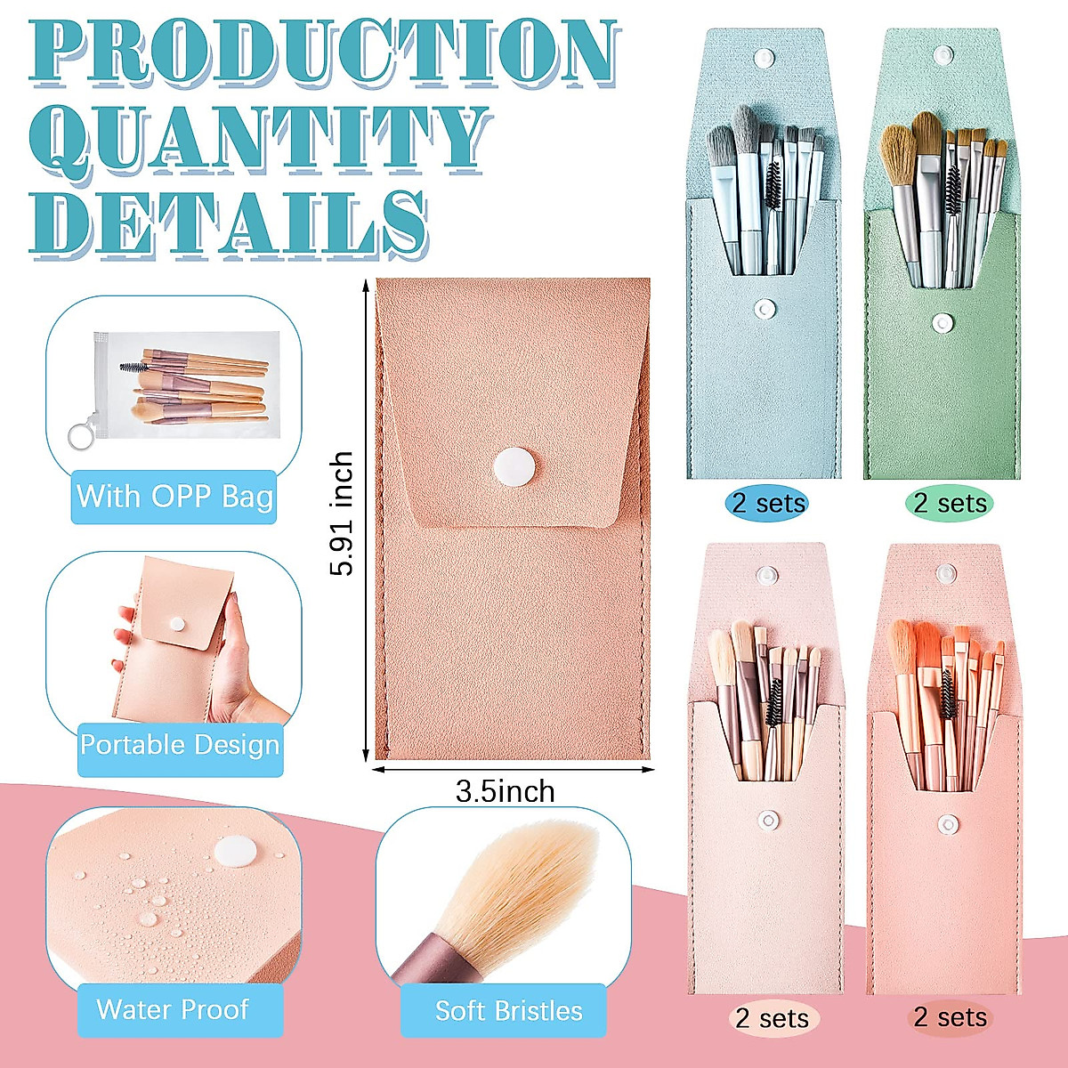 Zhehao 8 Sets Travel Makeup Brush Set Brushes Bag Bridesmaid Gift Foundation Brush with Travel Makeup Bag for Wedding Bridal Shower Favors Bachelorette Party Gift