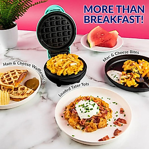 Mini Maker Waffle Maker 5“ Non-Stick Waffler Iron Stuffler Stuffed Wafflera Adjustable Browning Control, Heart, Azure