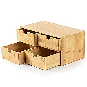 Wisuce 100% Original Bamboo Desk Organizer - Mini Bamboo Desk Drawer Tabletop Storage Organization Box for Office Home Toiletries Supplies, No Assembly Required (4 Drawer)