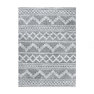 Superior Indoor Area Rug Perfect for Bedroom, Laundry Room, Office, Playroom, Nursery, Fluffy Carpet Cover, Modern Geometric Diamond Lattice Shag Rhea Collection, 8' x 10', Light Grey & Ivory