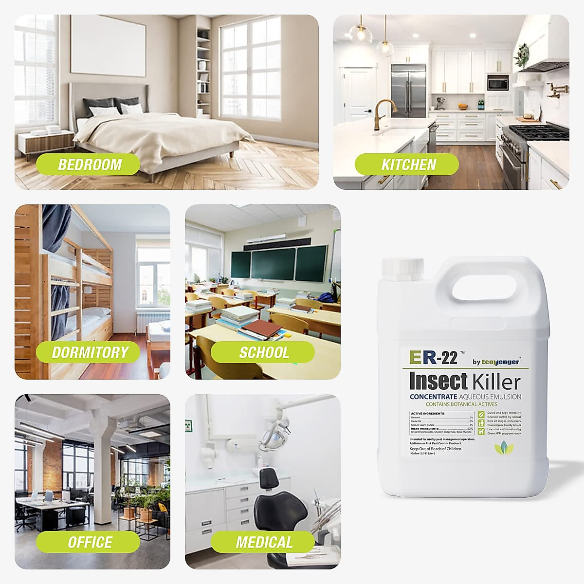 Ecovenger ER-22 by EcoRaider Professional Grade Insect Killer Concentrate 1 GL, for Bed Bugs, 100% Efficacy, Extended Residual, Green and Non-Toxic
