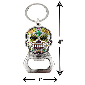 Arimex Day of the Dead Sugar Skull Keychain Bottle opener 12 Pcs. Mexican party favor Dia de los muertos sugar skulls key chains beer bottle opener. (Sugar Skull 3) (SK1)