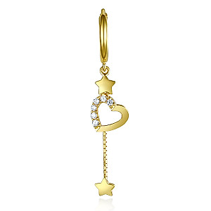 14k REAL Yellow Gold Heart & Star CZ Drop Earrings