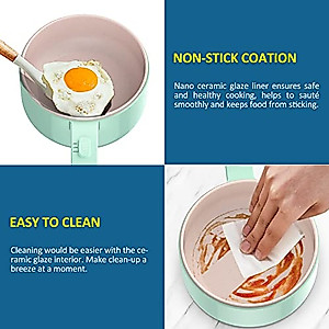Hoyatoka Electric Hot Pot, 1.5L Portable Non-Stick Electric Cooker with Steamer, Multifunction Electric Pot for Stir Fry, Roast, Egg, Ramen Cooker with Dual Power Control for Dorm and Office, Green