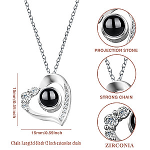 Custom Photo Necklace with Picture Inside, Personalized Heart Photo Necklace, I Love You Necklace 100 Languages Photo Pendant, Picture Projection Necklace for Girlfriend Wife Birthday Anniversary