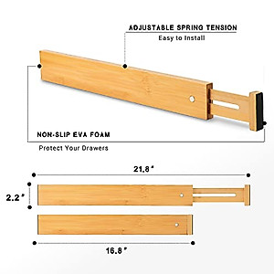 Midoriwood Adjustable Bamboo Drawer Dividers, 16.8-21.8 inches Expandable Kitchen Drawer Organizer for Large Utensils, Drawer Separators Organizationw