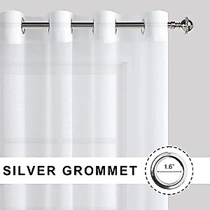 JIUZHEN White Sheer Curtains 84 Inches Long - Grommet Semi Transparent Light Filtering Window Drapes for Bedroom Living Room, 52Wx 84L, Set of 2 with Tiebacks
