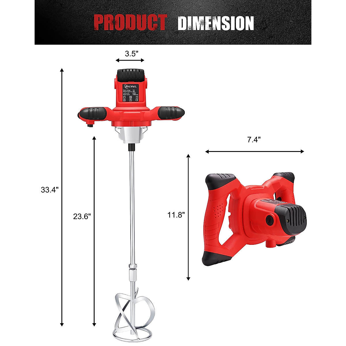 SILVEL Cement Mixer, 2300W Handheld Electric Concrete Mixer, Portable Mortar Mixer with 6 Adjustable Speed, 110V Mud Mixer for Mixing Mud, Cement, Mortar, Paint, Fodder