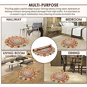 NAQSH Handcrafted Reversible Cotton Braided Area Rug -2 Ft Multicolor Hand Woven Braided Rug Rag (2 Feet, Multi Fancy Jute+Cotton)
