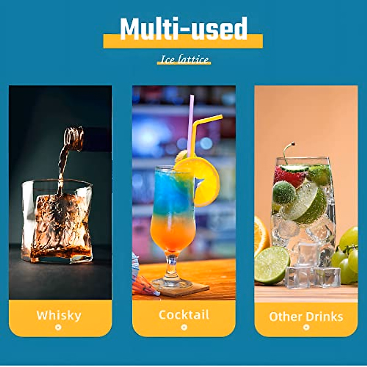 Ice Tray, 3 Pack Ice Cube Trays for Freezer, Silicone Ice Cube Tray with Lid, 6 Square Ice Cubes per Tray for Whiskey, Cocktail, Juice, Reusable Ice Cube Molds, Small Soup Freezer Containers with Lid