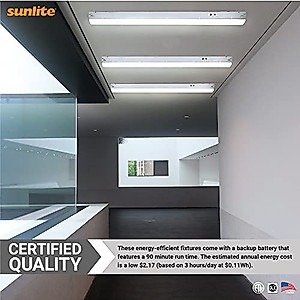 Sunlite 85500 4-Foot LED Linear Strip Light Fixture, 19 Watts, 120-277 Volts, 50,000 Hour, Motion Sensor, Suspension and Surface Mounting, Steel Body, ETL & DLC Listed Backup Battery, 4000K Cool White