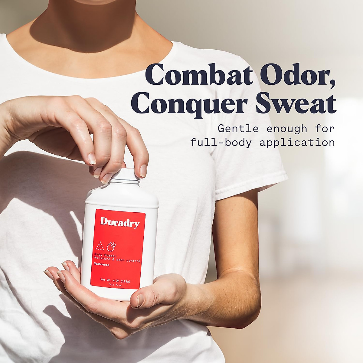 Duradry Body Powder - Sweat Defense & Odor Control, Sweat Absorbing, Anti-Chaffing, All Natural Powder, Talc-Free, Prevents and Eliminates Any Body Odor Naturally - Seabreeze, 4oz