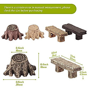 12 Pieces Miniature Fairy Garden Ornaments, Includes 6 Pieces Retro Wooden Style Benches, 6 Pieces Artificial Mini Root Stump for Moss Terrariums Landscape Dollhouse Accessories Decorations