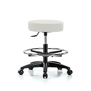 Perch Rolling Single Lever Height Adjustable Swivel Stool with Foot Ring for Carpet or Linoleum, Workbench Height, Adobe White Vinyl