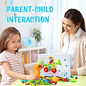 Haifeng 147 Pieces Creative nPlay Drill and Screwdriver Toy Set, DIY Mosaic Design Art Kit, STEM Education Learning Toy for Kids Aged 3-8 Years Old