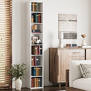 IRONCK Tall Narrow Bookshelf 8 Tiers, Compact Corner Bookcase, Easy to Match for Living Room, Office, Study, Bedroom, White