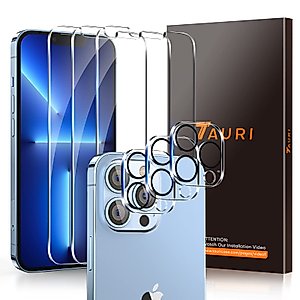 TAURI 3 + 3 Pack Designed for iPhone 13 Pro Camera Lens Protector, 3 Pack Tempered Glass Screen Protector, 9H Hardness Case Friendly Easy Installation Kit, 6.1 Inch