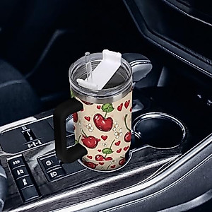 Cherry Flower Heart Tumbler with Handle Travel Mug Water Bottle Tea Coffee Cup Black-style