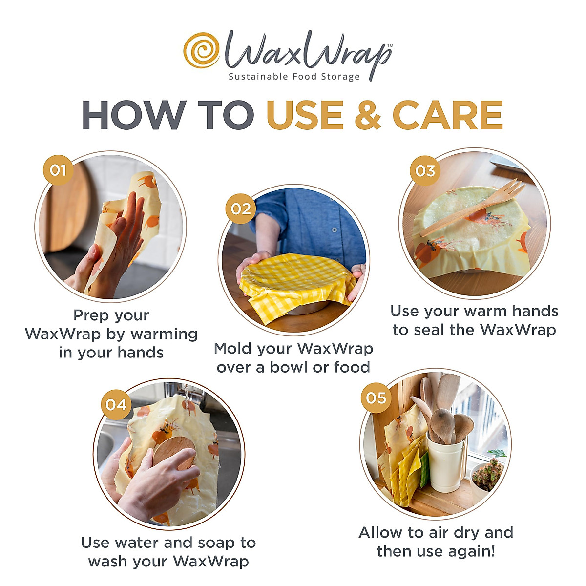 WaxWrap Beeswax Wraps for Food - Organic Cotton Food Wraps - Eco Friendly Reusable Stretch Wrap - Bees Wax Wraps Reusable Food Storage | Assorted 3 Pack (S, M, L)