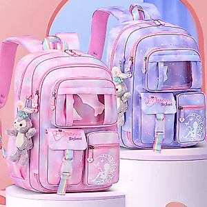 Nzahdwu Cute Kids Backpacks 18.1" Laptop Backpack Anti Theft Travel Backpack Kawaii Backpacks for Ages 6-12 Girls Lightweight Waterproof School Backpck (Pink)
