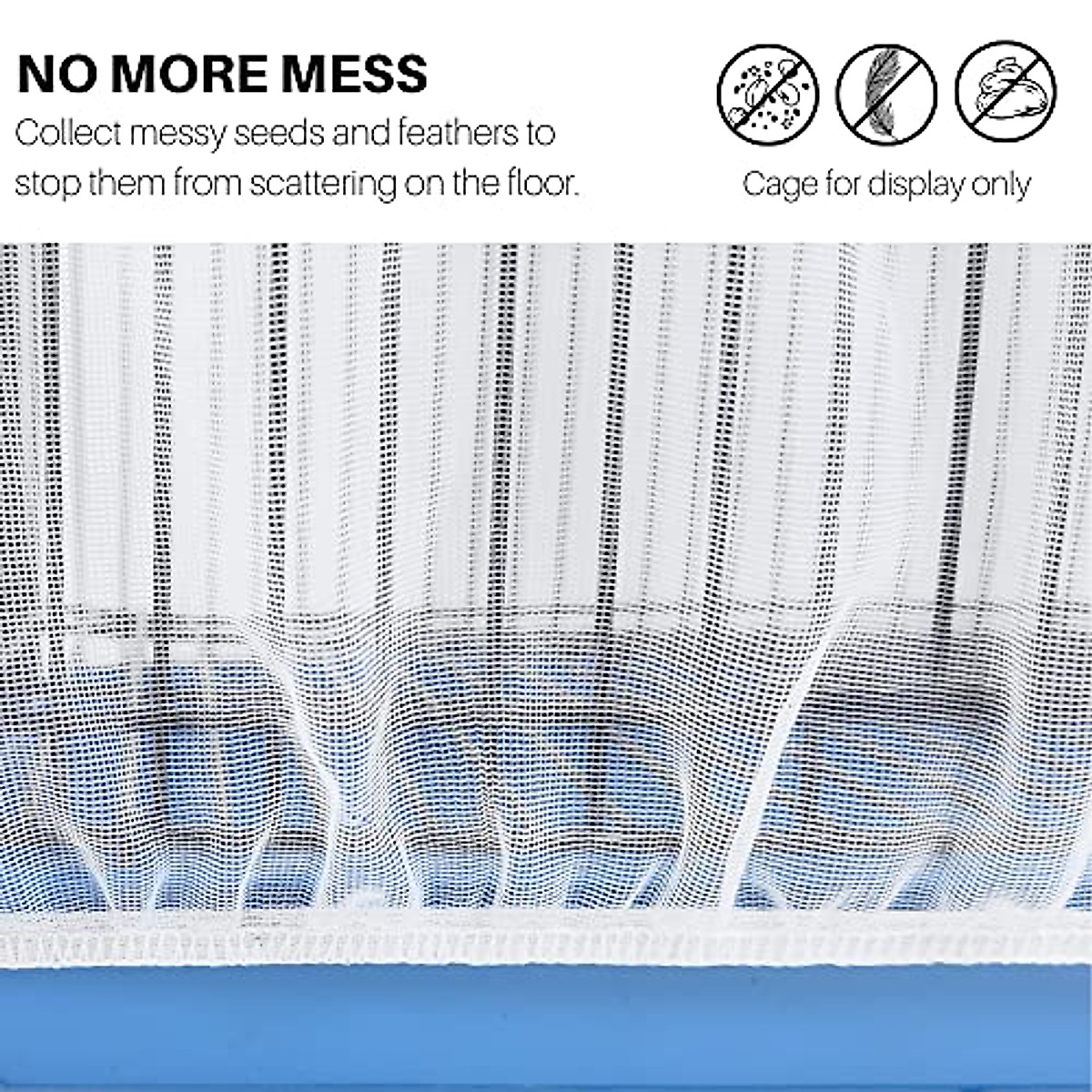 Tierecare Bird Cage Seed Catcher Stretchy Birdcage Skirt Reduce Mess Reusable Mesh Netting Accessories Cage Cover for Parakeet Round Square Cage - White