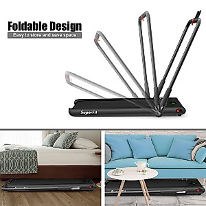 GYMAX Walking Pad, 2 in 1 Free Installation Under Desk Treadmill with Smart App, Remote Control & LED Display, 2.25HP Foldable Portable Compact Running Machine for Small Spaces Home Office (Black)