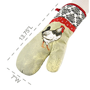 Home-X Rooster 100% Cotton Oven Mitt for Cooking and Serving, Professional Heat Resistant Microwave Oven Soft Inner Lining Baking Kitchen Cooking Mittens BBQ Grilling