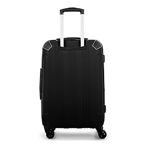Swiss Mobility PVG Collection 28 Inch Hard Shell Spinner Luggage for Airplanes, Expandable Suitcase with 360-Degree Spinner Wheels, Retractable Handle, Black