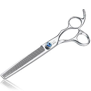 JASON 7" 50 Teeth Thinning Dog Grooming Blending Scissor, Ergonomic Pet Grooming Thinner Blender Shears Cat Trimming Texturizing Kit with Offset Handle and a Jewelled Screw, 30% Thinning Rate