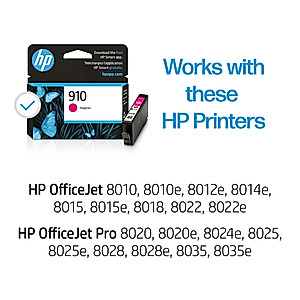 HP 910 Magenta Ink Cartridge | Works with HP OfficeJet 8010, 8020 Series, HP OfficeJet Pro 8020, 8030 Series | Eligible for Instant Ink | 3YL59AN