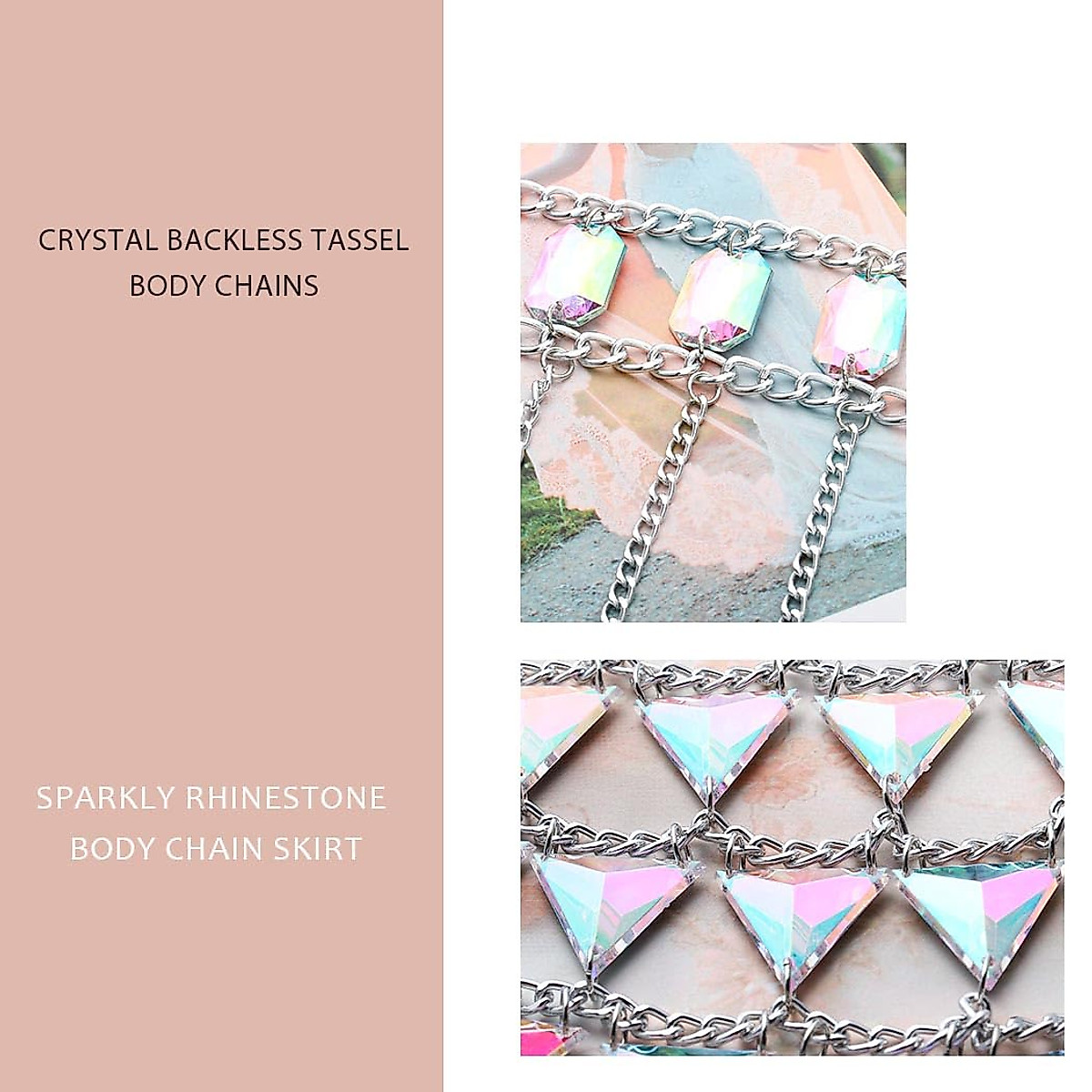 Salliy Rhinestone Waist Body Chains Skirt Silver Sexy Belly Chain Dress Summer Belly Belt Chain Jewelry Rave Festival Outfits for Women and Girls