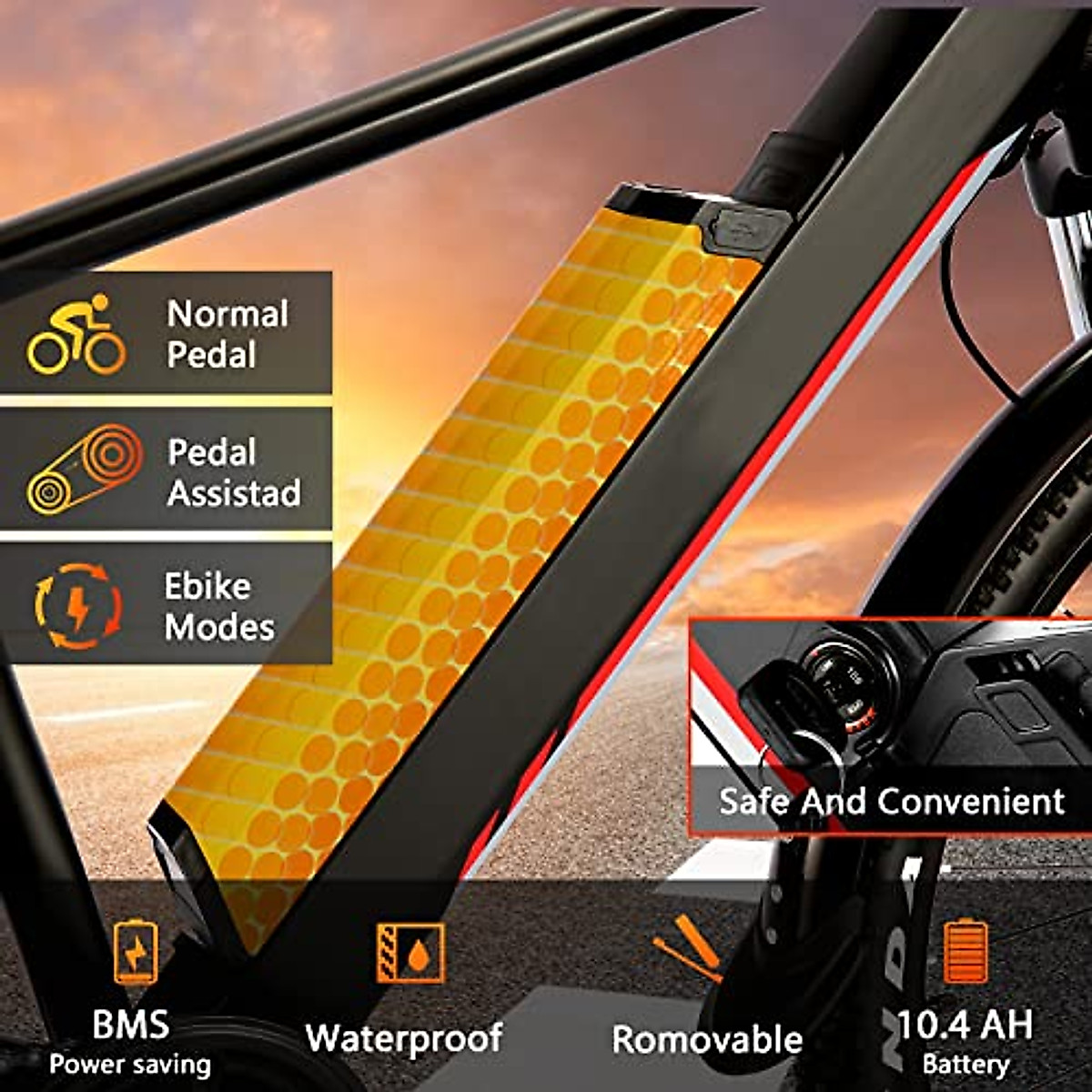 casulo Electric Bikes for Adult, 26'' Electric Bicycle Gift for Men, 350W Electric Trek ebike Bicycle for Adult Hybrid Road e Bike with 36V/10.4Ah Removable Battery