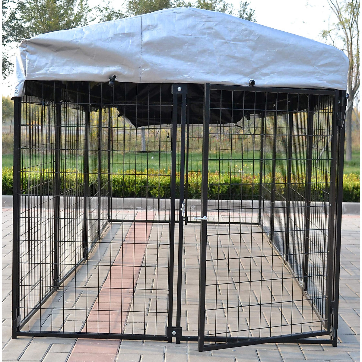 Omitree New Modular Dog Kennel Heavy Duty Welded Steel Panel Pet Cover 5' W x 10' L x 5.5' H