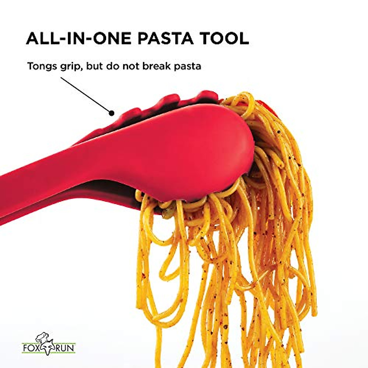 Fox Run 2 in 1 Pasta Measuring Tongs, 12.5", Red