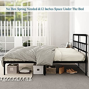 DiaOutro Metal Platform King Bed Frame with Headboard, 14 Inch No Box Spring Needed Heavy Duty Steel Slat Mattress Foundation/Easy Assembly/Noise Free/Black